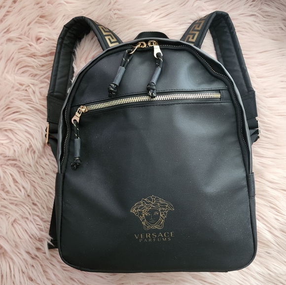 Versace | Bags | Versace Parfums Backpack Medusa Logo Black Gold | Poshmark
